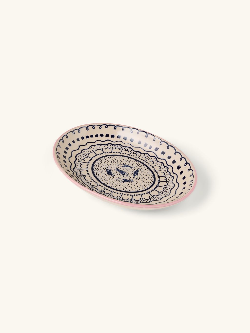 Serving plate | Stoneware. 22.7 x 16 cm. | Electric Blue, Off White