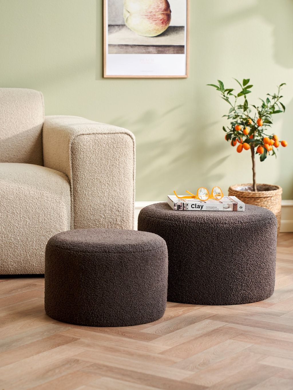 Pouffe with teddy fabric | Polyester. 30 x 50 cm. | Dark Brown