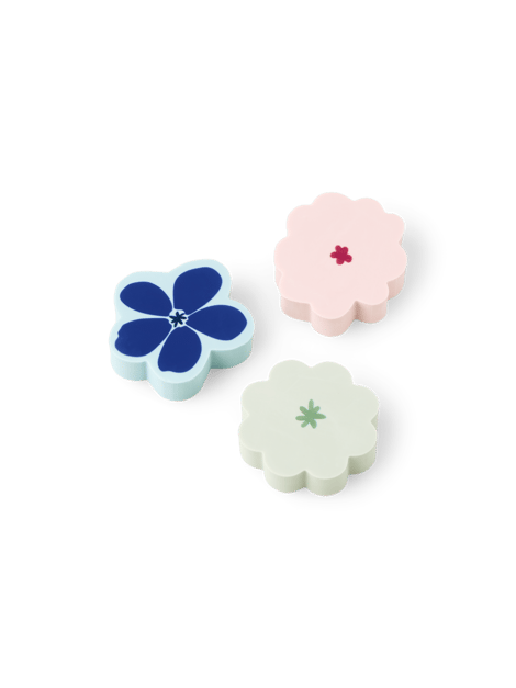 Set de gommes fleurs | Caoutchouc. 3 pièces. | Multi