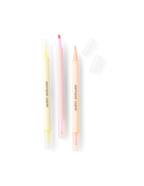 Double-ended highlighters | Plastic. 20 x 4 cm. 3 pcs. | Rose
